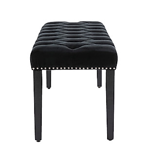 KCC Button-Tufted Ottoman Bench, Upholstered Bedroom Benches Velvet Footrest Stool Accent Bench for Entryway Dining Room Living Room Bedroom End of Bed, Black