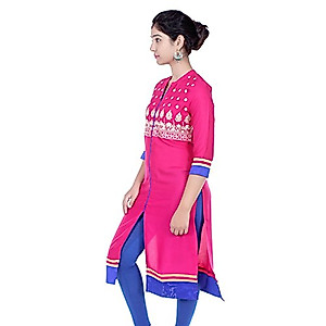 Chichi Indian Women's Embroidered Cotton Blend Kurti Pink For Casual/Daily/Party Wear