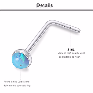 Yaalozei 18G Nose Rings Studs for Women Silver Nose Piercing Studs Surgical Stainless Steel L Shaped Opal Hypoallergenic Cute Small Nose Nostril Ring Stud Body Piercing Jewelry for Men CZ 2MM