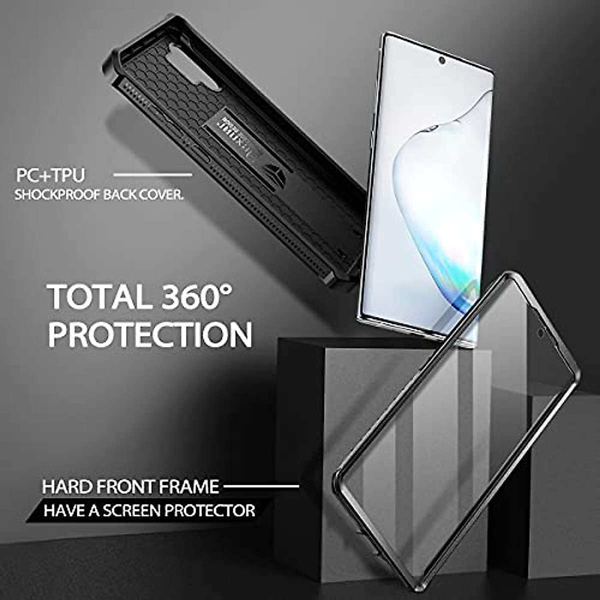 Dexnor for Samsung Galaxy Note 10+ Plus Case, [Built in Screen Protector and Kickstand] Heavy Duty Military Grade Protection Shockproof Protective Cover for Samsung Galaxy Note 10 Plus Black