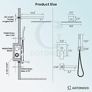 gotonovo Matte Black Shower System with Tub Spout 3 Function Mixer Shower Tub Combo Set 10 Inch Wall Mounted Rainfall Shower Head with Handheld Shower Bathroom Luxury Rain Rough-in Valve and Trim Kit
