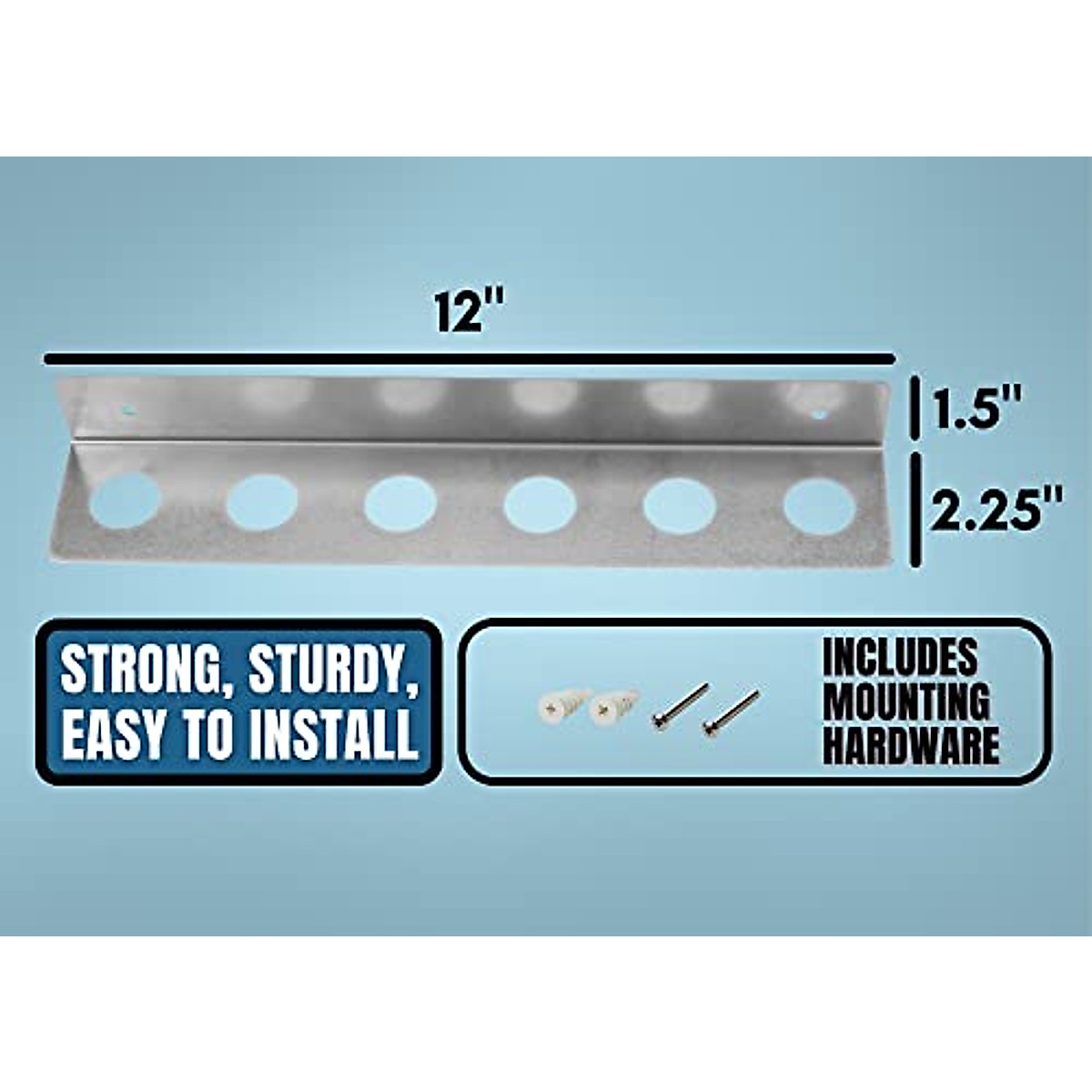 Deco Gables Designs Golf Ball Holder Display Rack Shelf Hanging Brushed Stainless Steel Wall Mount Durable Polished Solid Metal Home or Office with Mounting Hardware 12 Inches Wide Holds 6