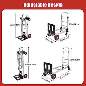 Folding Hand Truck, 3 in1 Aluminum Hand Truck with 3-Position Folding Pulley Handles, Load Capacity 220 lbs
