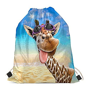 Upetstory Cute Giraffe Drawstring Sports Workout Shoes Toy Storage Bag Gym Sack Bag School PE Swim Travel String Backpack for Kids Girls Boys Christmas Gifts