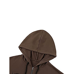 Print Zip Up Hoodie Women Men Vintage Graphic Aesthetic Sweatshirt Y2k Couple Jacket Harajuku Goth Streetwear (Coffee Angel , X-Large )