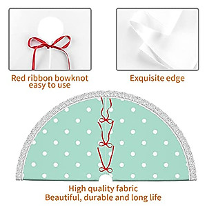 Christmas Tree Skirt 48" - Green Polka Dots Printed Tree Skirt with Tassel Xmas Tree Decoration for Christmas Holiday