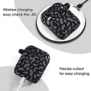 Filoto Airpods 2nd Generation Case, Cute Apple Airpod 1&2 Case Cover for Women Girls, Silicone Protective Case with Bracelet Keychain (Leopard Black)