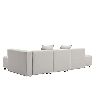 NCKMYB Modern L Shaped Sectional Sofa with Circular Seat, Luxury Sofa with 2 Pillows, Right Hand Facing Upholstery Couch for Living Room, Apartment, Office (Beige)