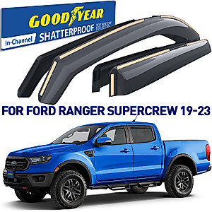 Goodyear Shatterproof in-Channel Window Deflectors for Ford Ranger 2019-2023 SuperCrew, Rain Guards, Window Visors for Cars, Vent Deflector, Car Accessories, 4 pcs - GY003449LP
