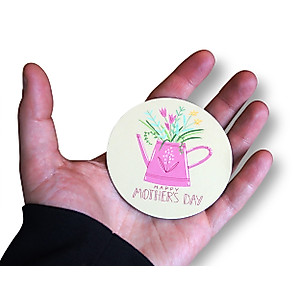 Novel Merk Mother~'s Day Refrigerator Magnets, Small Circle Flowers in Watering Can Design for Fridge, Gifts, Decor, & Party Favors (10 Pack), Pink, Green, Yellow, 3 Inch