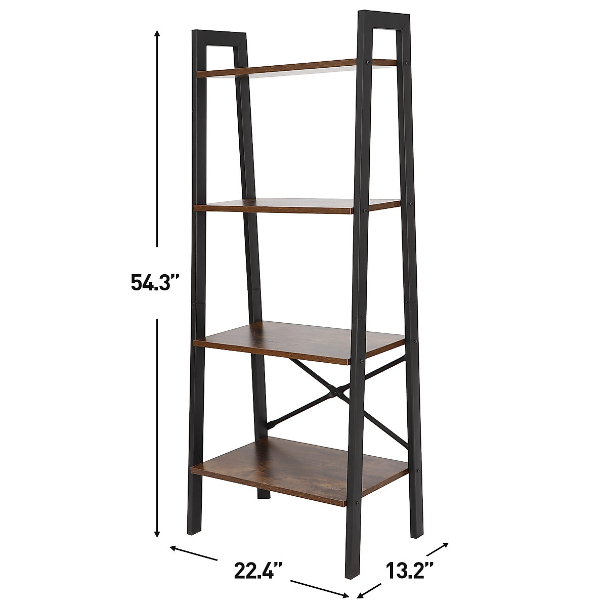 ZENY 4-Tier Bookshelf, Ladder Bookcase, Multifunctional Ladder-Shaped Plant Flower Stand Rack Bookrack Storage Shelves (Rustic Brown)