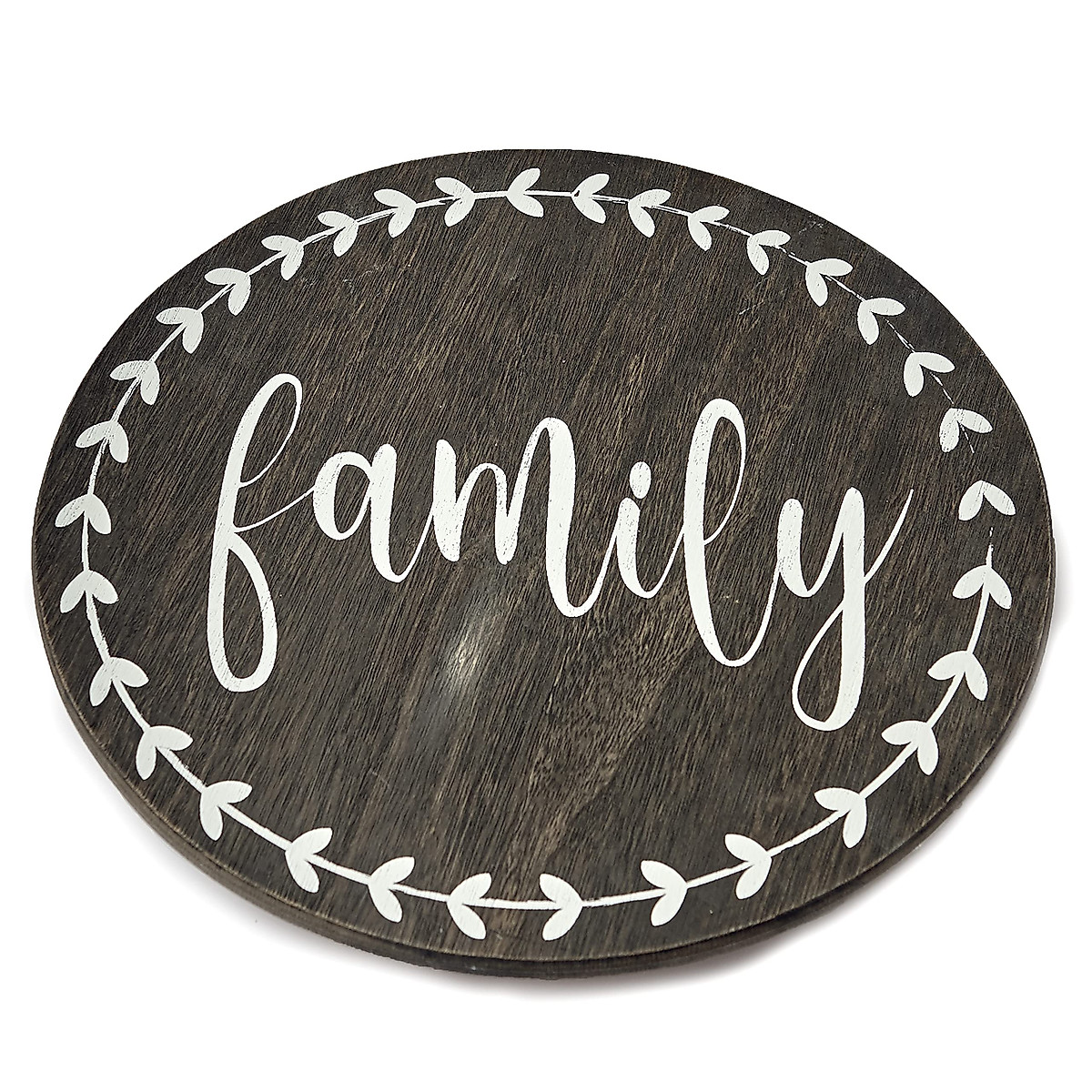Rotatable Lazy Susan with Sentimental Phrase and Bold Leaf Accents - Family