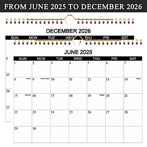 Calendar 2025-2026 - Wall Calendar 2025-26 Runs from June 2025 to December 2026, 19 Months Calendar with Thick Paper for Planning at Home or Office, 8.5 x 11 Inch, Black