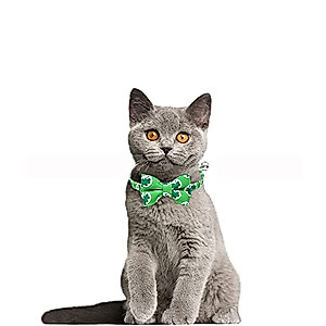 Bnibol 2-Pack Breakaway Cat Collars with Removable Double-Layer Bow Tie and Bell,for boy and Girl cat Safety Collars for Cats Suitable for Festivals and Daily. (St. Patrick's Day1)
