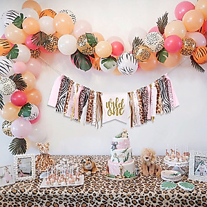 LINGANA Wild One High Chair Banner for 1st Birthday - Cheetah Highchair Banner,Boy or Girl Wild One Themed 1st Birthday Party Decorations,Photo Booth Props, Wild One Shower, Girls Animal Print Leopard Cheetah High Chair Banner