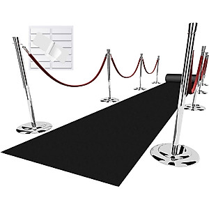Christmas Black Carpet Runner for Party, 2.6X30 ft, 130 GSM Felt with Double-Sided Tape, Costume Party Decos, Black Runway Rug for Prom