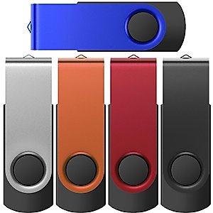 Flash Drive 32GB 5 Pack USB Thumb Drives, USB 2.0 Pen Drive Bulk Swivel USB Stick, Kepmem Metal Jump Drive 32 GB Zip Drive Data Storage with Lanyards for Photos, Video, MAC, PC