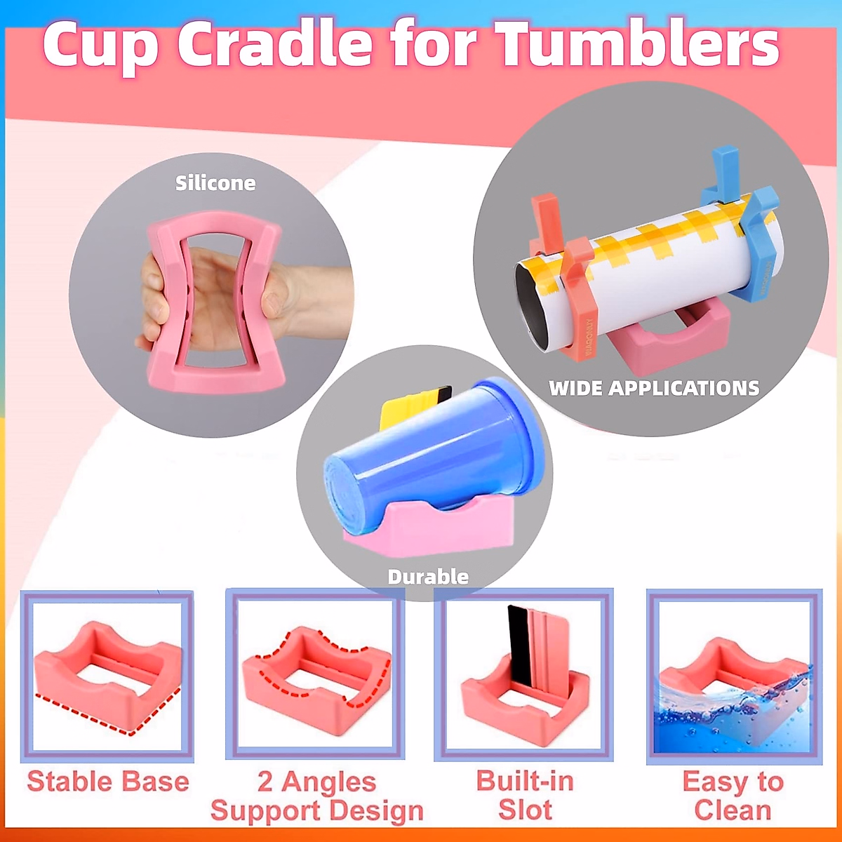 3-Size Tumbler Clamp for Sublimation,Cup Cradle for Crafting Tumblers,Sublimation Cup Holder Clamp for 20oz 30oz Cups,Mug Clamps for Sublimation,Tumbler Wrapper