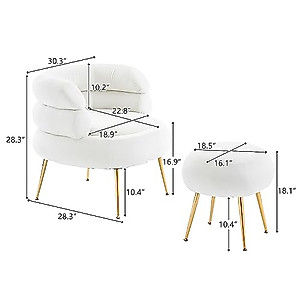 Modern Accent Chair with Ottoman - Barrel Chair with Golden Metal Legs - Velvet Single Sofa Reading Chair - Upholstered Tufted Lounge Chair - Armchair with Footrest for Bedroom Living Room - Beige