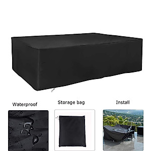 FLR 120x54x38inches Patio Table Cover Veranda Rectanguler Black Waterproof Outdoor Dinner Protector Dust-Proof Table Desk Cover Furniture Covers with Storage Bags for Garden Outdoor Indoor Furniture