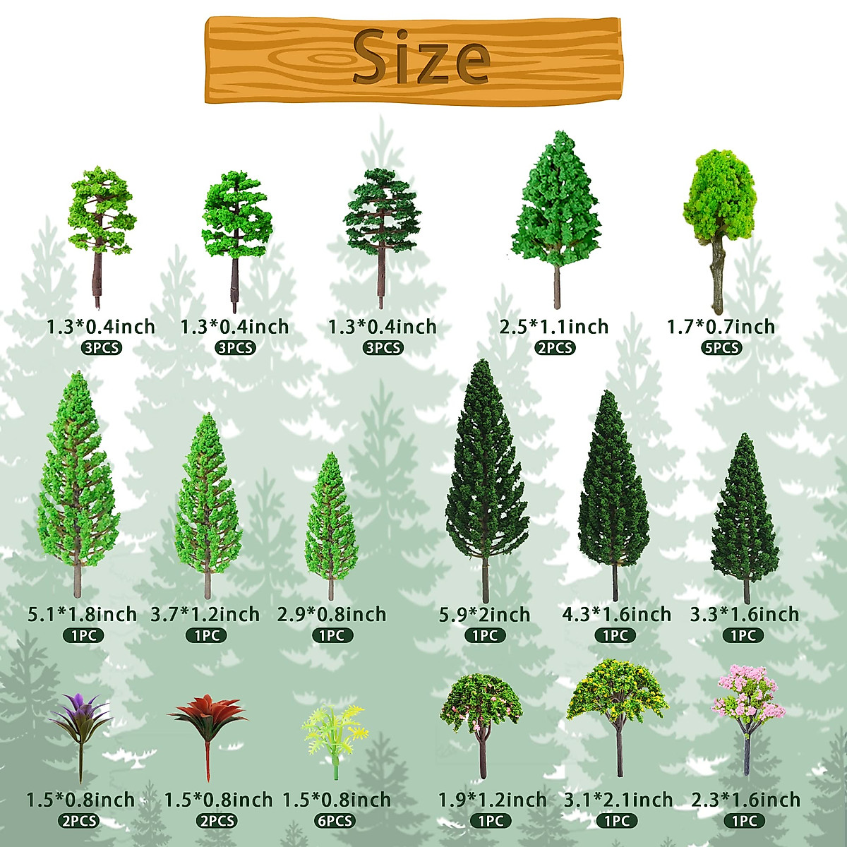 40 PCS Woodland Animals Figures Model Trees, 5 Pcs Animal Toy Figurines and 35 Pcs Mixed Plastic Trees Forest for Woodland Cake Toppers Decorations Birthday Party Supplies