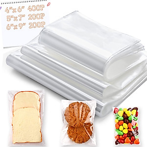 800 PCS Clear Re-sealable Cello/Cellophane Bags 3 Sizes with 4×6, 5×7, 6×9 Inch Good for Bakery, Snacks, Candle, Soap, Cookie, Jewelry, Cards