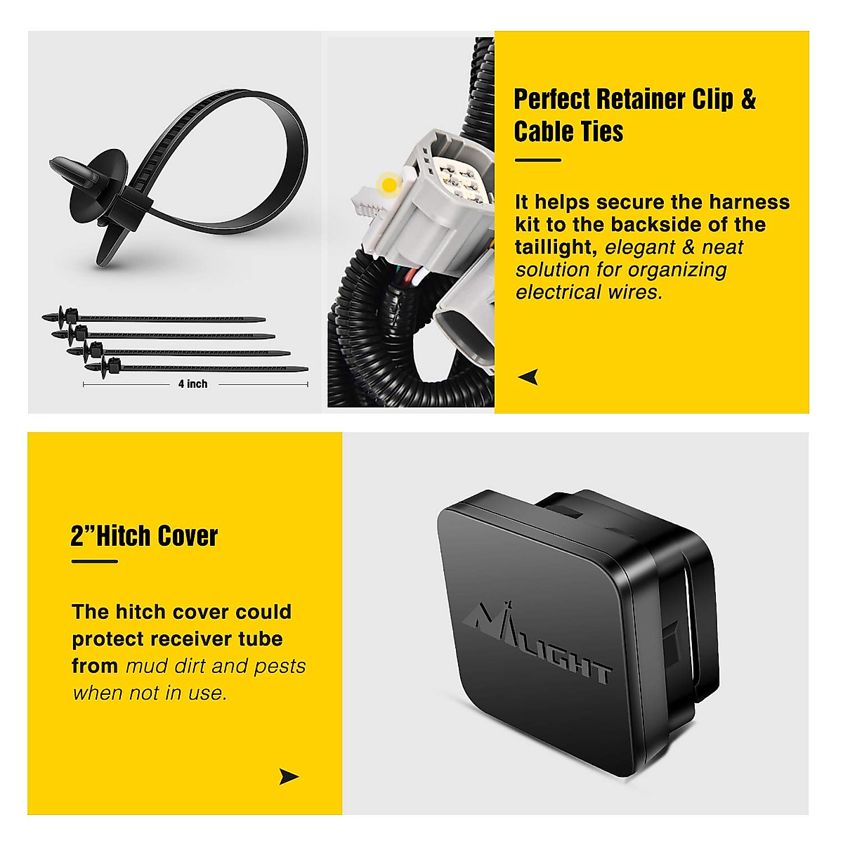 Nilight - JK-61A 2" inch Rear Bumper Tow Trailer Hitch Receiver Kit, Compatible for 2007-2018 Jeep Wrangler JK 4 Door & 2 Unlimited, w/4-Pin Wiring Harness (Exclude JL Models)