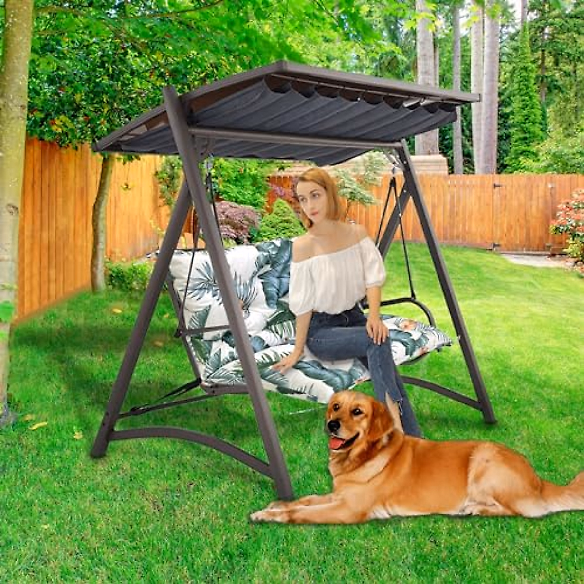 Boaisdus Swing Cushions 3 Seater Replacement Waterproof Porch Swing Cushions with Backrest and 8 Ties Thicken 4" Bench Cushion Replacement Patio Swing Cushion for Outdoor Furniture(60x40in)