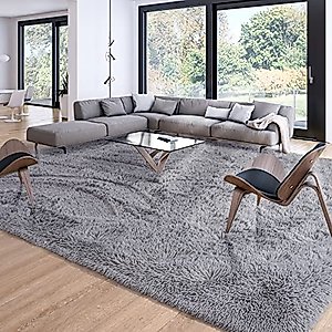 Merelax Soft Modern Indoor Large Shaggy Rug for Livingroom Bedroom Dorm Kids Room Home Decorative, Non-Slip Plush Fluffy Furry Fur Area Rugs Comfy Nursery Accent Floor Carpet 8x10 Feet, Grey