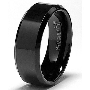 Metal Masters 8MM Black High Polish Beveled Edge Tungsten Carbide Ring Size 9.5