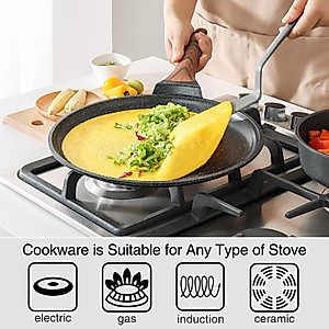 Kordisen Crepe Pan Nonstick, 10 Inch Dosa Pan with Spreader, Granite Coating Comales Para Tortillas Pancake Pan, Flat Pan for Stove Top, Induction Compatible, PFOA Free