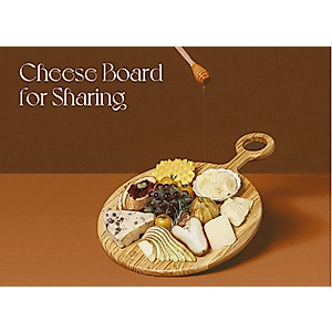 Dofira Italian Olive Wood Round Cutting Board with Ring Handle, Decorative Wooden Serving Board for Kitchen, Reversible Charcuterie Platter for Cheese, Pizza, Bread, Meat, Fruits, 17x12in [Gift Box]