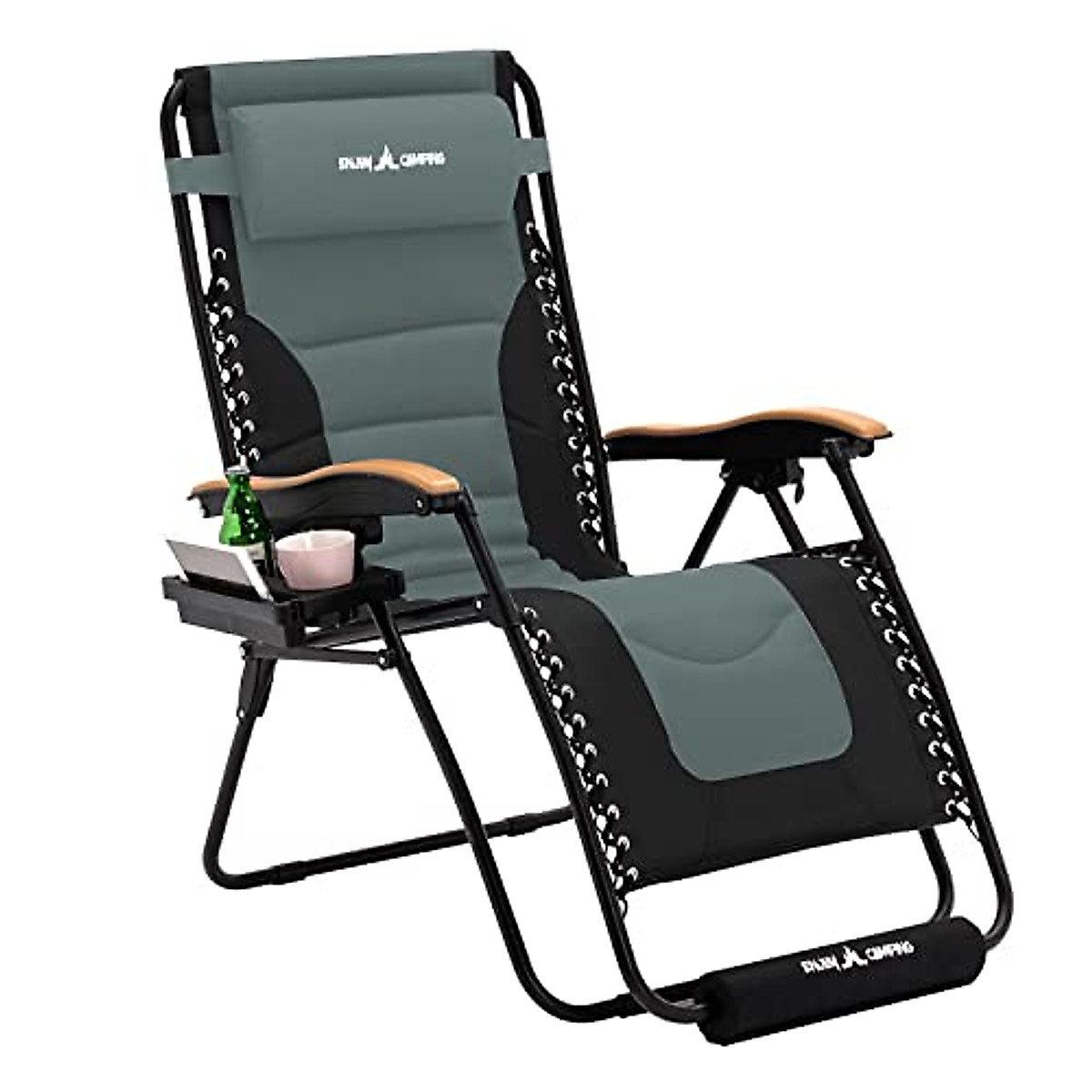 Amopatio Oversized Zero Gravity Chair, 30" Width Padded Lounge Chairs for Outside, Folding Reclining Camping Chair for Patio Pool Beach Sun Tanning, Grey