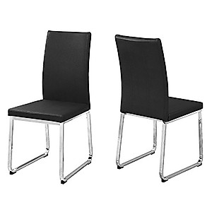 Monarch Specialties 1092 Chair, Set of 2, Side, Upholstered, Kitchen, Dining Room, Pu Leather Look, Metal, Chrome, Contemporary, Modern Chair-2Pcs, 17" L x 19.75" W x 38" H, Grey|Black