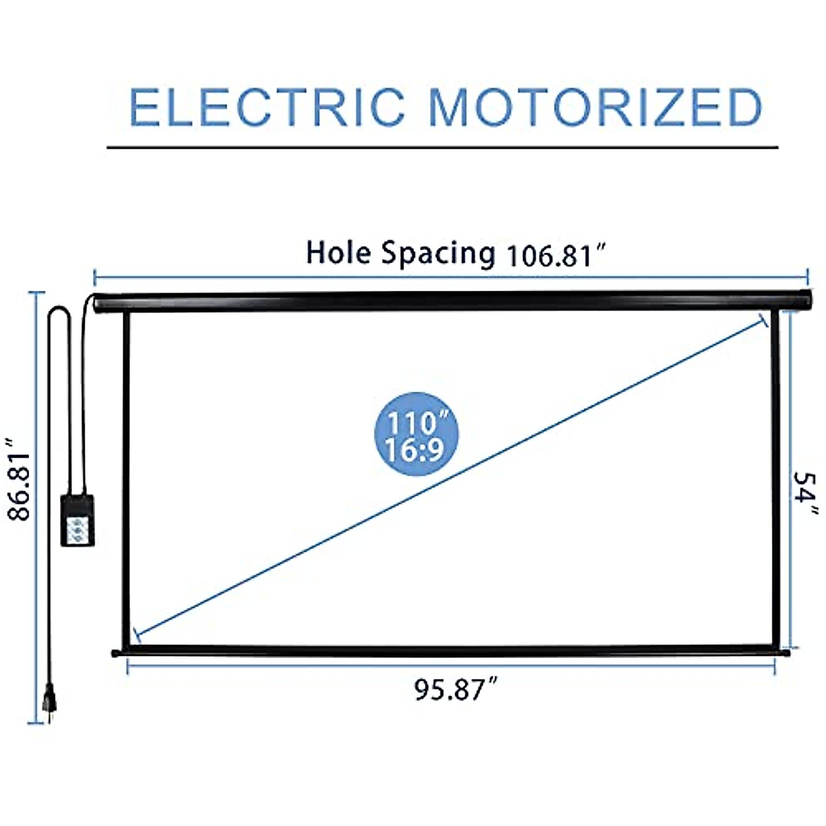 110" Motorized Projector Screen Electric Diagonal Automatic Projection 16:9 HD Movies Screen for Home Theater Presentation Education Outdoor Indoor W/Wireless Remote and Wall/Ceiling Mount (Black)