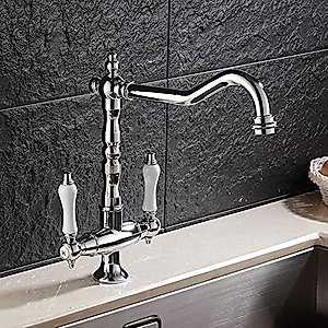VVQQFGXN Kitchen Sink Faucet for Bar Farmhouse Commercial, Bath Kitchen Brushed Nickle Dual Handle Kitchen Basin Faucets, Deck Mounted Hot & Cold Water Mixer Basin Sink Taps(Chrome)