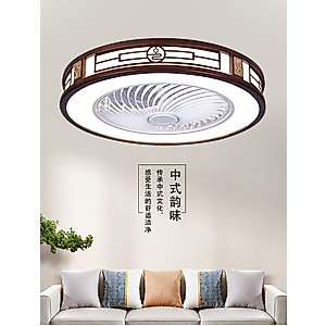 PIAOCAIYIN Modern Led Ceiling Fan with Light, Dimmable Round Chandelier Lamp, 110V Flush Mount Low Profile Fan, Adjustable Speed and Color Temperature, Remote Control, for Bedroom Dining Room