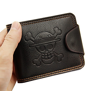 OP Wallet for Men Straw Hat Luffy Anime Wallet Faux Leather Slim Wallet Short Bifold Brown, Brown-1