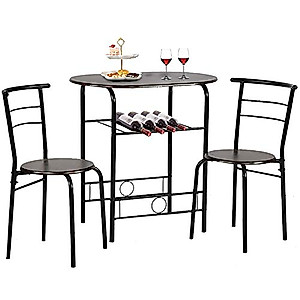 Dining Kitchen Table Dining Set，3 Piece Metal Frame Bar Breakfast Dining Room Table Set Table and Chair with 2 Chairs