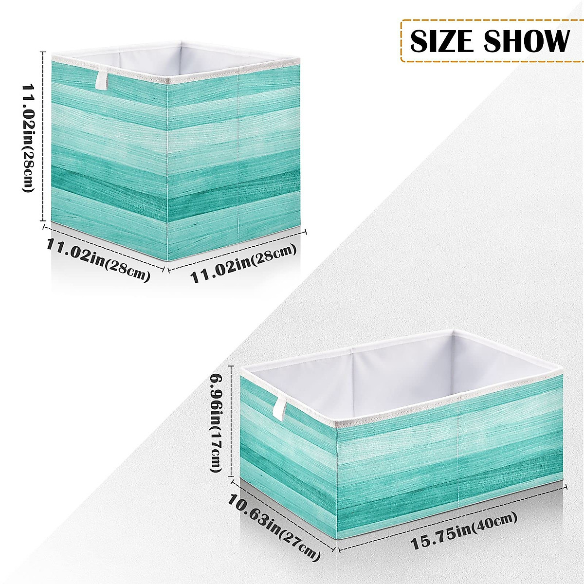 Teal Turquoise Green Storage Baskets for Shelves Foldable Collapsible Storage Box Bins with Closet Organizers Cubes Decorative for Pantry Clothes Storage Toys, Books, Home, Office,11 x 11inch
