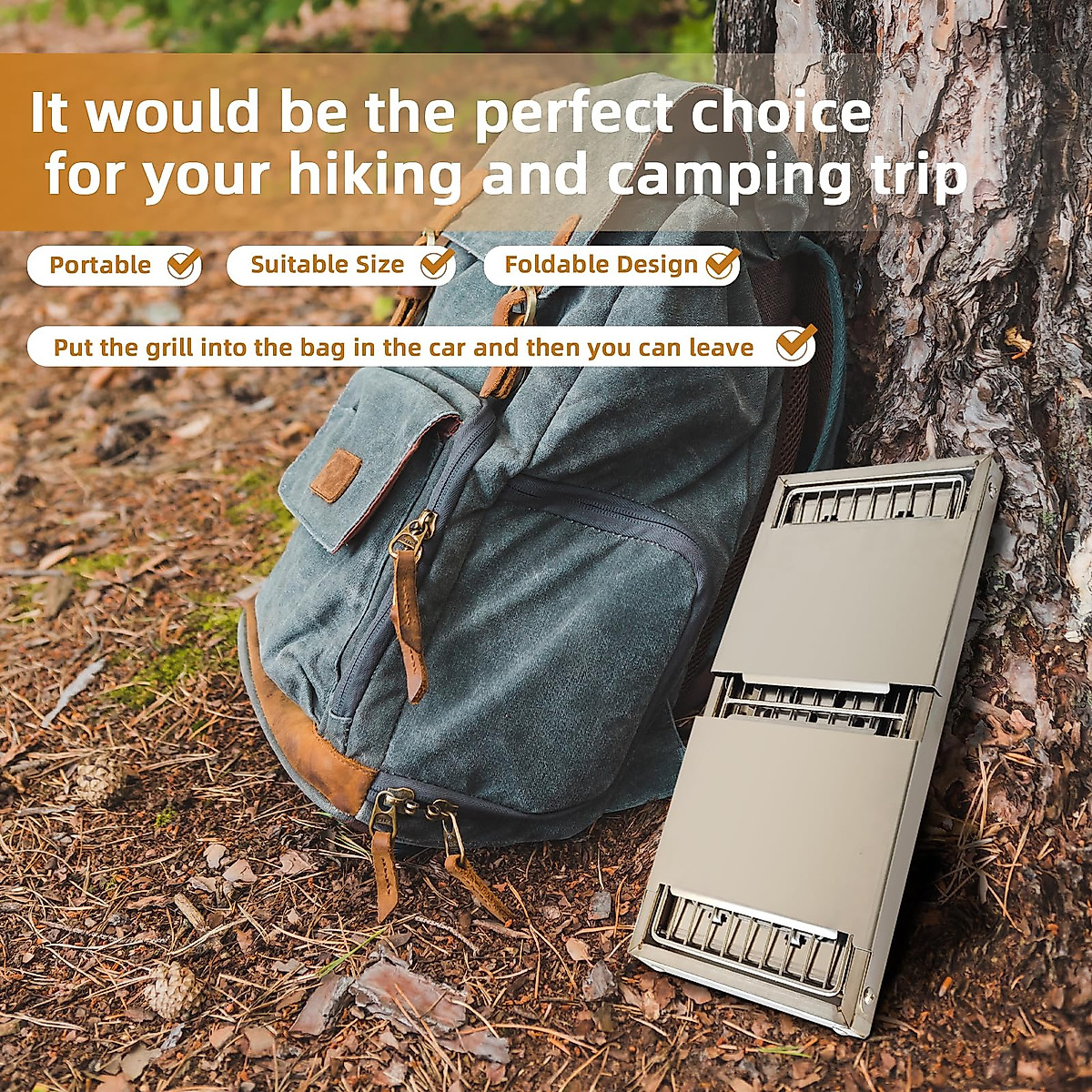 Super Portable Charcoal Grill, Instant Assembly, Food grade Stainless Steel Mini Foldaway Charcoal Grill for Travel, Camping, Garden Backyard, Tailgating, Backyard Barbecue, Picnics for 1-2 Person