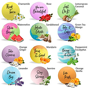 Valentines Bath Bombs for Women Relaxing with Inspirational Messages, 12 Natural and Organic Bath Bombs with Essential Oils & Skin Moisturizing Shea Butter. Gift for Her, Wife, Girlfriend.