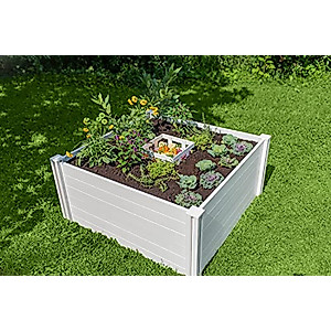 Vita Classic 4 Foot x 4 Foot x 22 inch Keyhole Garden Bed with Composting Basket, White, PVC, BPA and Pthalate Free, VT17101