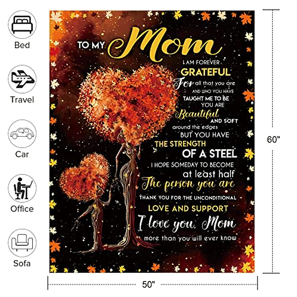 Gifts for Mom Blanket-Christmas Day Gifts for Mom-Birthday Gifts for Mom from Daughter Son-Soft Flannel Mother Throw Blanket for Couch Bedroom Travel Beach (60"x50",Leaves)