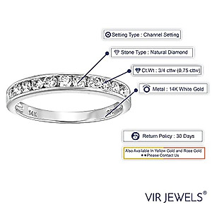 Vir Jewels 3/4 carat (ctw) Diamond Wedding Anniversary Band for Women, Half Eternity Round Diamond Engagement Ring 14K White Gold Channel Set 0.75 cttw, Size 5.5