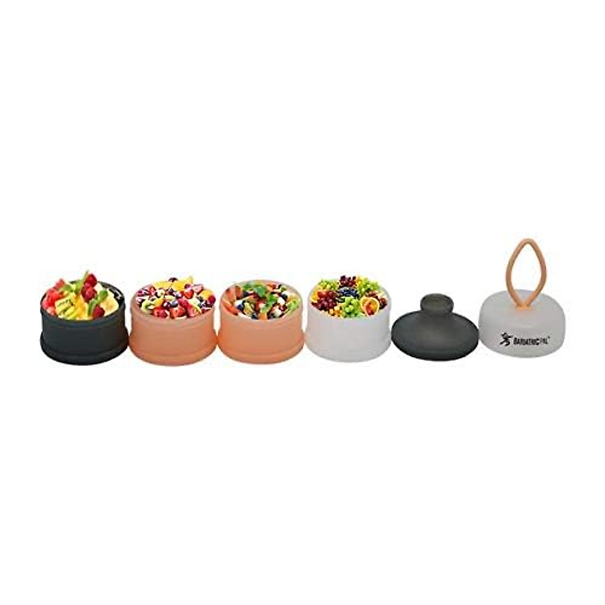 BariatricPal 4 Compartment Detachable, Stackable, and Portion Controlled Food & Powder Storage Containers (Pink-Gray)