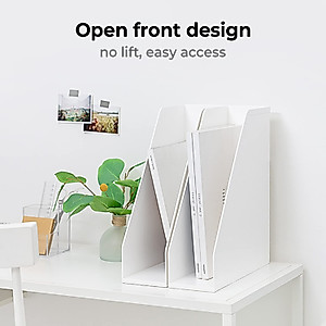 carrotez Open Front Magazine File Holder, Plastic Magazine Rack, Vertical File Organizers for Desk, Office Organization Essentials, 10.8" x 3.7" x 12.6" - 2 Pack, White