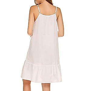 Ekouaer Womens, Lace Nightgown Nightshirt, Sleeveless, Sleepwear, Cotton Pajamas Sleep Dress, A-candy_white, X-Large