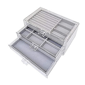 Acrylic Jewelry Organizer Box, Velvet Jewellry Clear Display Case, 3 Drawers Stackable Ring Earring Necklace Bracelet Display Storage for Women Girls Kids Gift