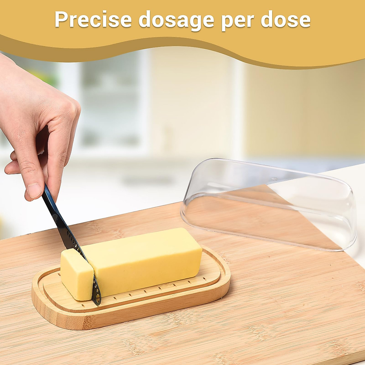 Butter Dish with Lid, Bamboo Butter Holder, Butter Container keeper, Perfect for East/West Coast Butter, BPA-free, Microwave/Dishwasher Safe